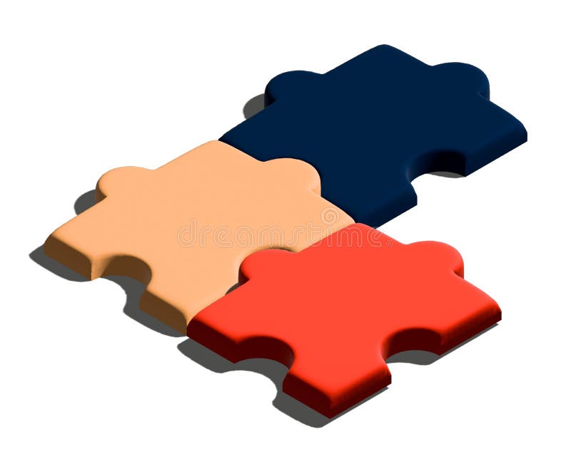 Three Puzzle Pieces in Different Colors: Navy Blue, Cream, and Red ...