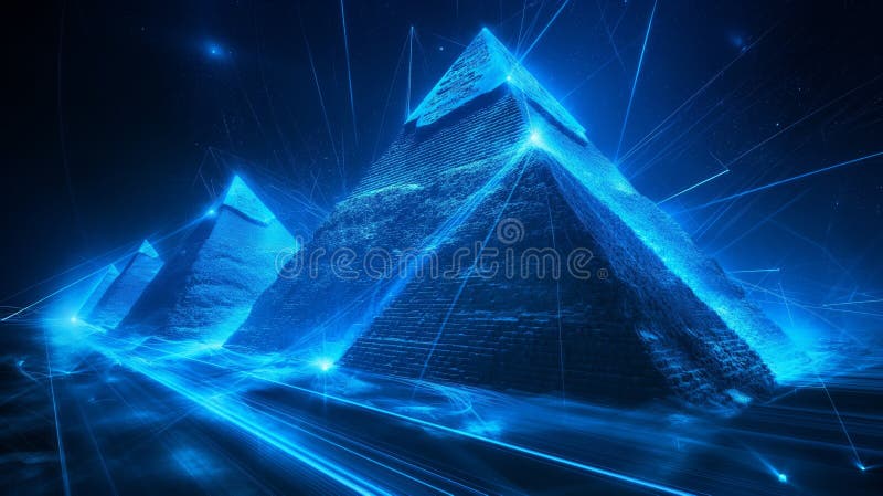Futuristic Blue Pyramids stock image. Image of neon - 324758747