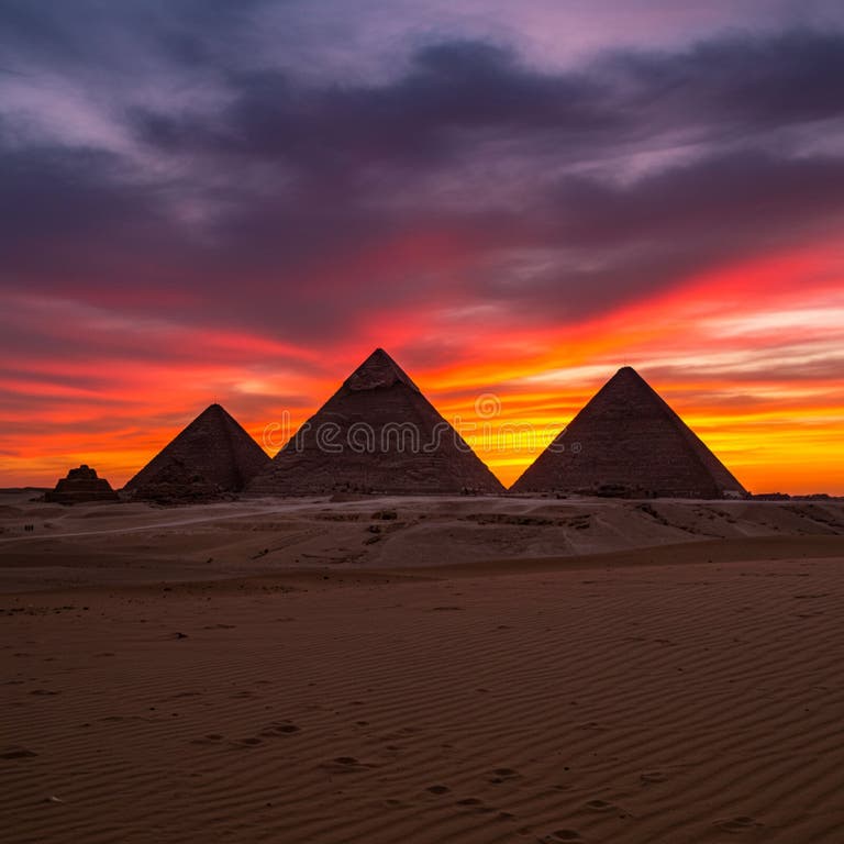 Three Pyramids Stand Against a Dramatic Sunset Sky, Likely the Pyramids ...