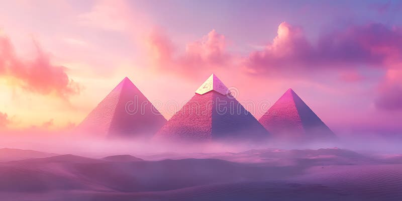 Three Pyramids at Sunset Mystical Landscape Wallpaper Stock ...