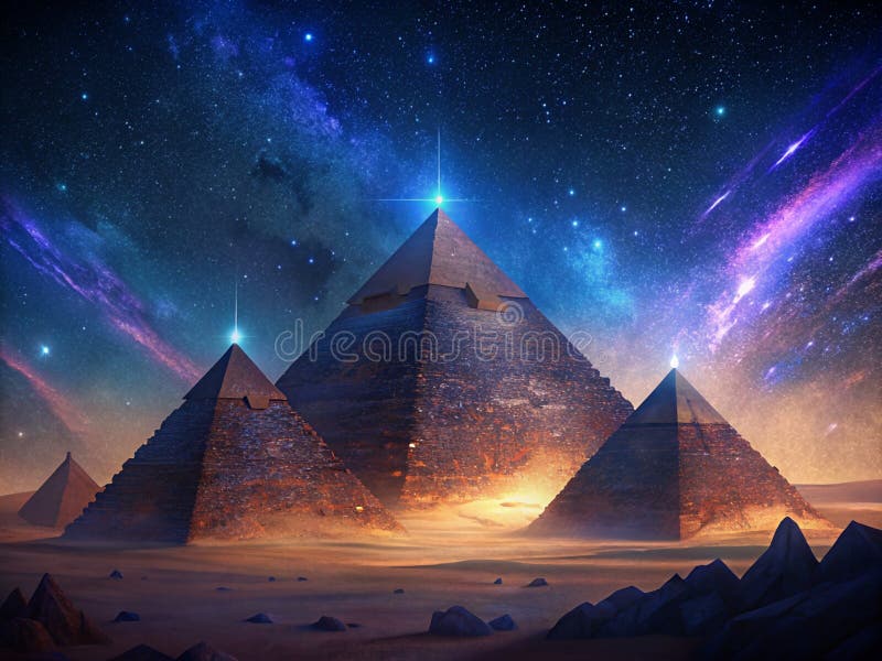 Three Pyramids Under a Starry Sky Stock Image - Image of night ...