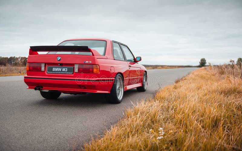 Red BMW Coupe on a Rural Road on Autumn Day. Editorial Stock Image - Image of vanishing, copy ...