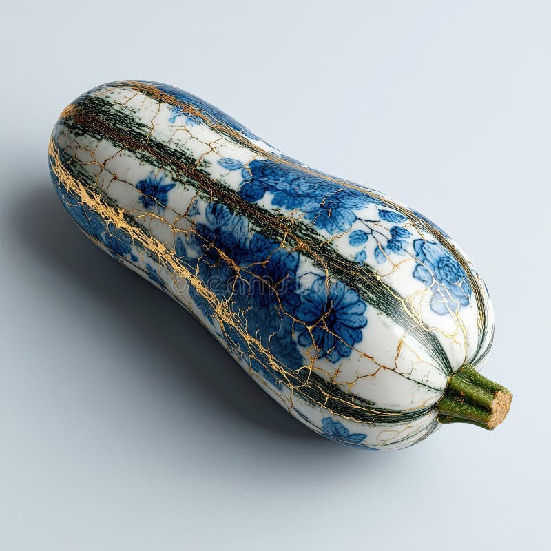 A Three-quarter View of an Elongated Squash with a Distinctive, Leaf ...