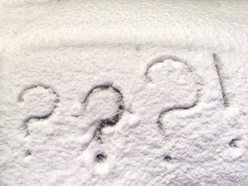 Three Question and Exclamation Marks Written in the Snow. the Cold ...