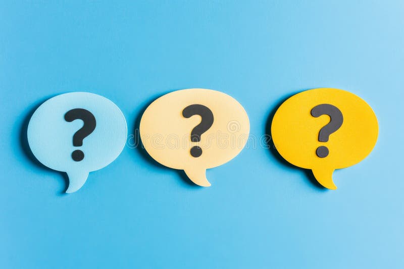 Three Question Mark-filled Speech Bubbles are Set Against a Pastel Blue ...