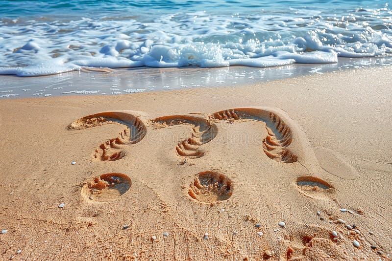 Three Question Marks Drawn on the Sand Next To Sea Wave. Stock Image ...
