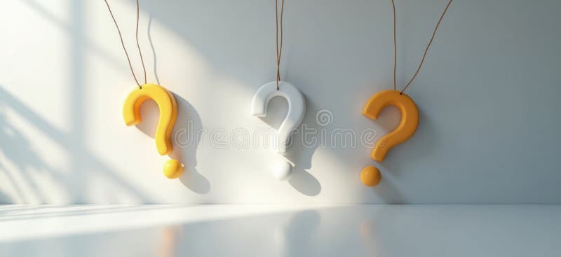 Three Question Marks Hang from Ceiling. Colorful Question Marks. Modern ...