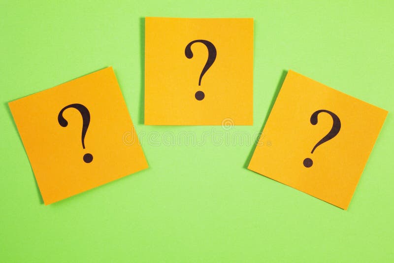 Three Question Marks Orange on Green Background Stock Image - Image of ...