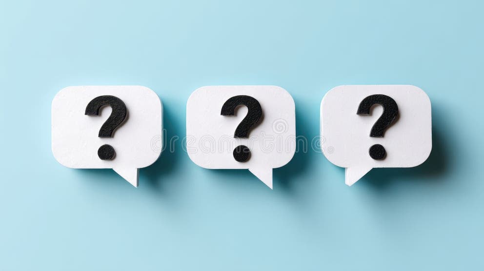 The Three Question Marks in Speech Bubbles on a Light Blue Background ...