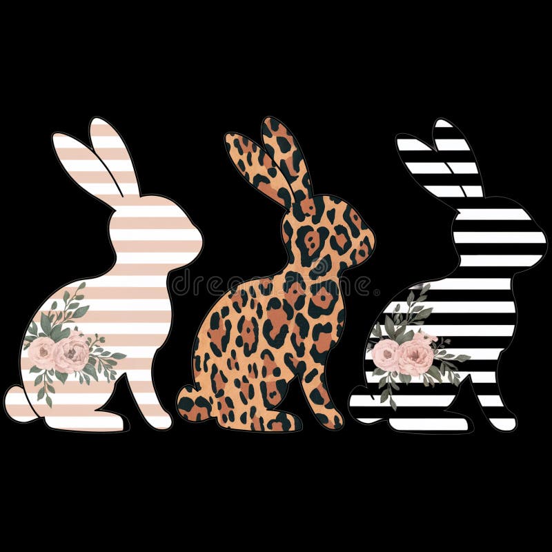 Three Rabbit Silhouettes are Adorned with Different Patterns Stock ...