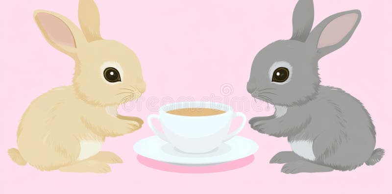 Three Rabbits Having a Tea Party in a Garden Full of Flowers Stock ...