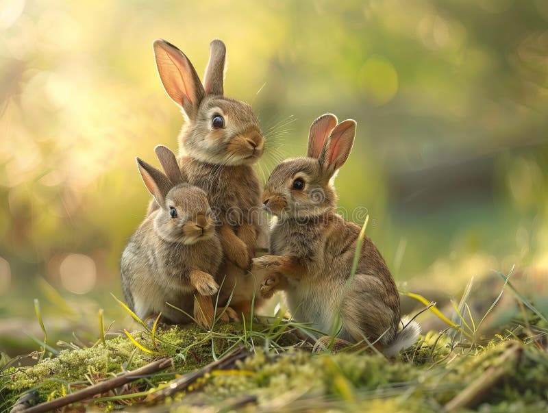 Three Rabbits Sitting in the Grass Stock Image - Image of rabbits ...