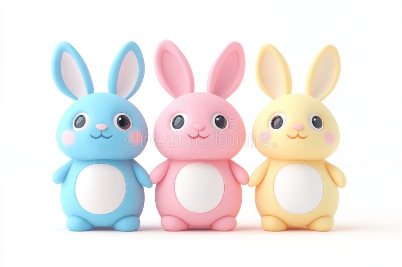 Three Rabbits are Standing Next To Each Other, with One Blue, One Pink ...