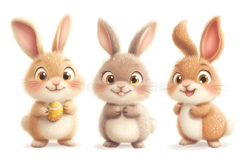 Three Rabbits are Standing in a Row, Each Holding an Egg Stock ...