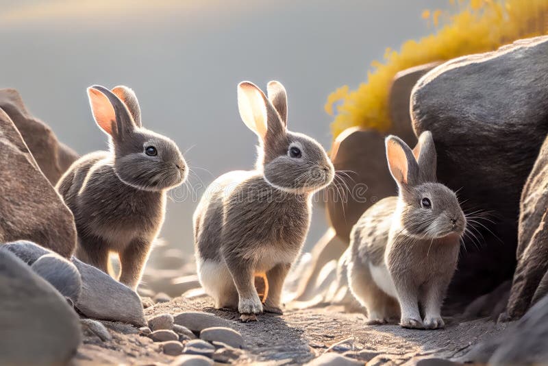 Three Rabbits in the Wild. Generative AI Stock Illustration ...