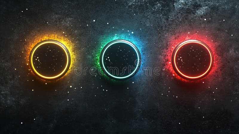 Three Radiant Circles with Bright Hues Set Against a Dark Backdrop Form ...