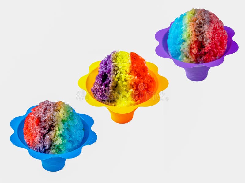 Three Rainbow Hawaiian Shave Ice Shaved Ice Or Snow Cone Desserts In A
