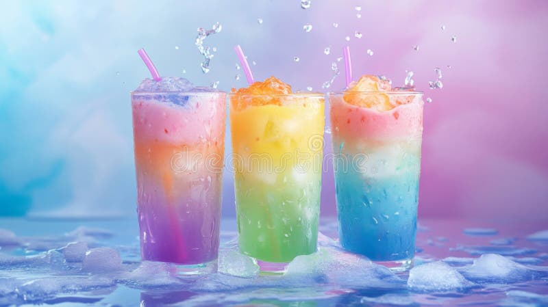 Three Rainbow Layered Ice Drinks in Glasses Stock Illustration ...