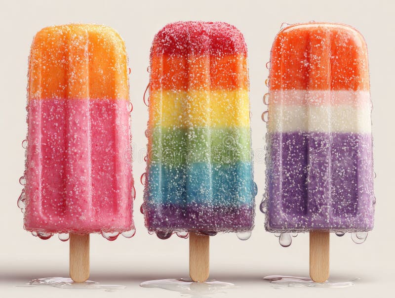 Three Rainbow Popsicles Melting on White Background Stock Illustration - Illustration of drip ...