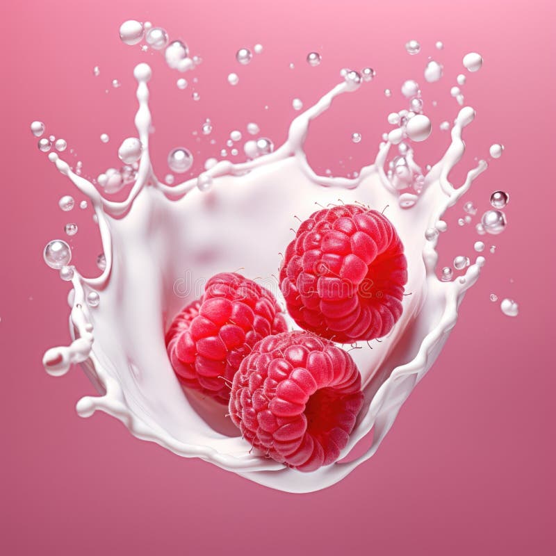 Three Raspberries are Falling into a Milk Splash Stock Illustration ...