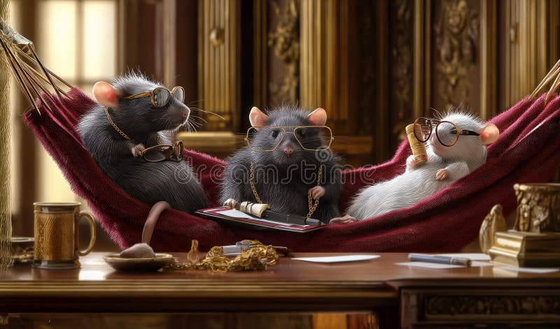 Three Rats Bosses Relaxing on a Hammock Stock Illustration ...