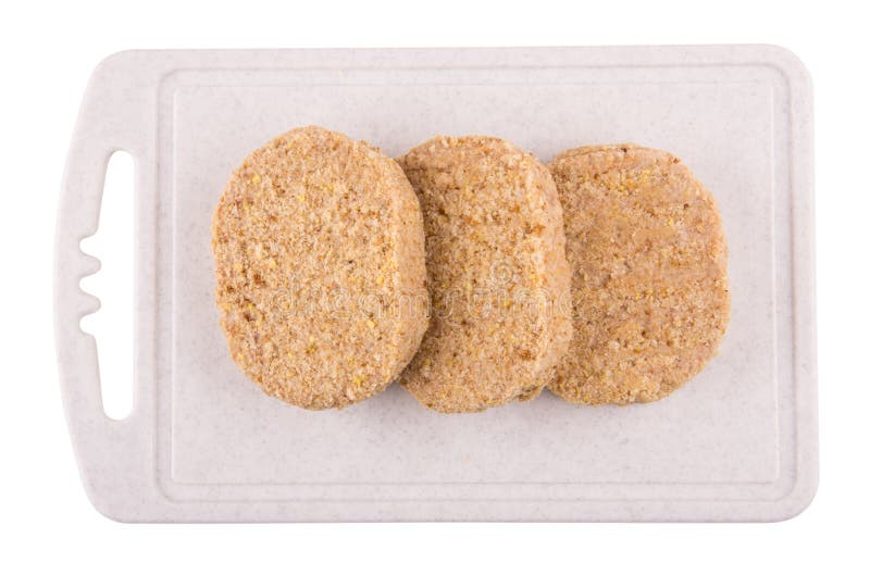 Three Raw Cutlets on Plastic Cutting Board Isolated on White Stock ...