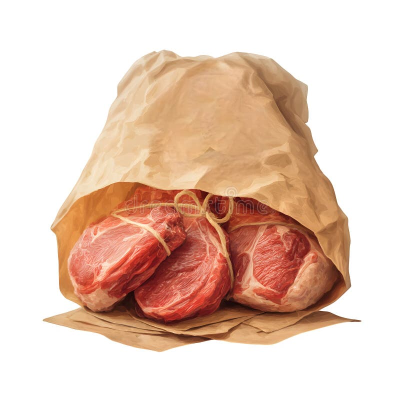 Three Raw Meat Cuts Tied with String Inside a Brown Paper Bag on a ...