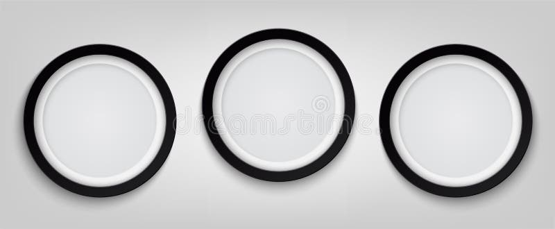 Three Realistic Circle Black Photo Frame Isolated on Transparent ...