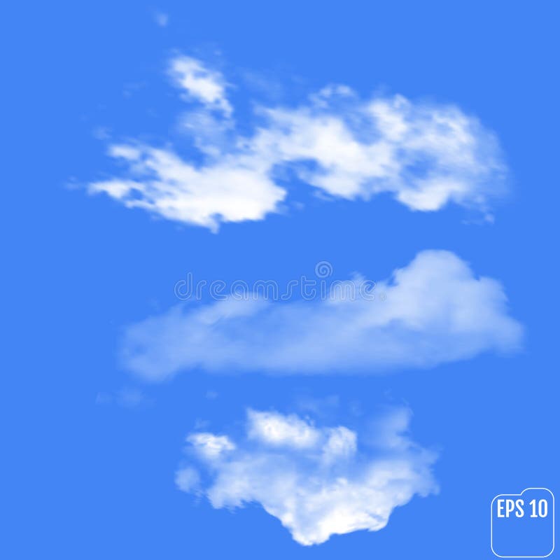 Three Realistic Clouds on a Sky-blue Background. Vector Illustration ...