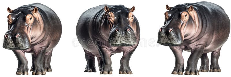 Three Realistic Hippos Standing Side by Side Showcasing Their Massive ...