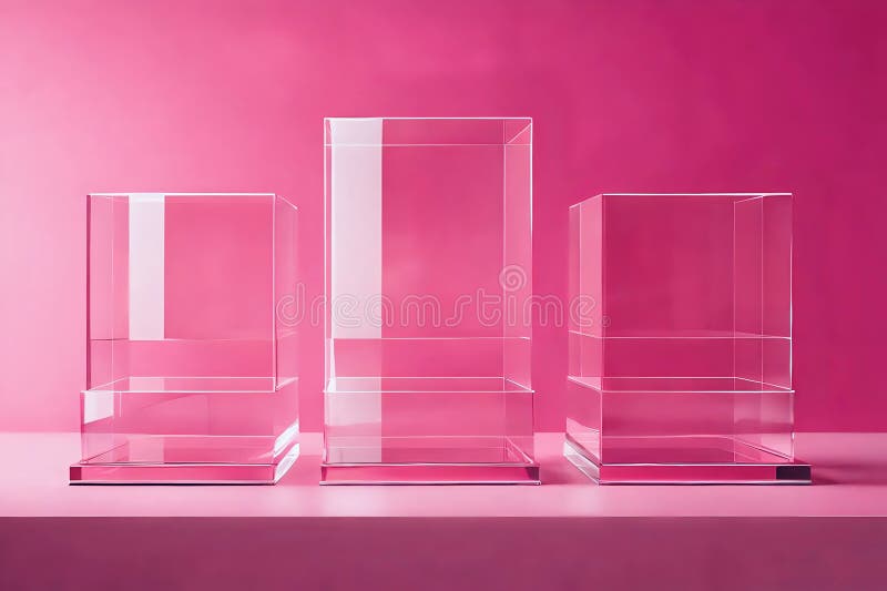 Three Rectangle Glass Fixtures in Magenta Tints Sit on a Pink Shelf ...
