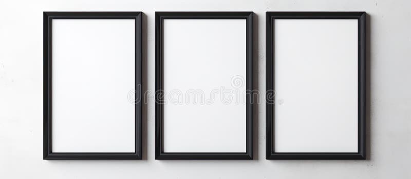 Three Rectangular Black Frames on a Symmetrical White Wall Stock ...