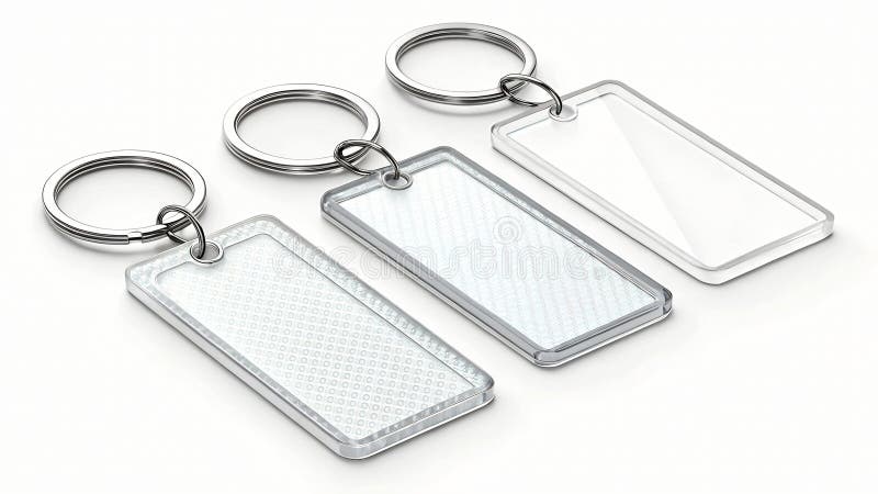 Three Rectangular, Blank Acrylic Keychains are Displayed on a White ...