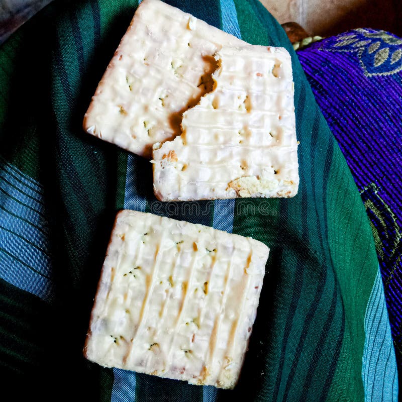 Three Rectangular Butter Biscuits Top View, One of Which Already Has ...