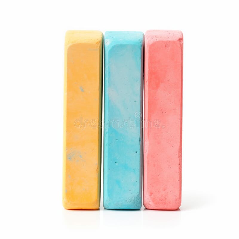 Three Rectangular Colorful Chalks Standing on White Surface Stock ...