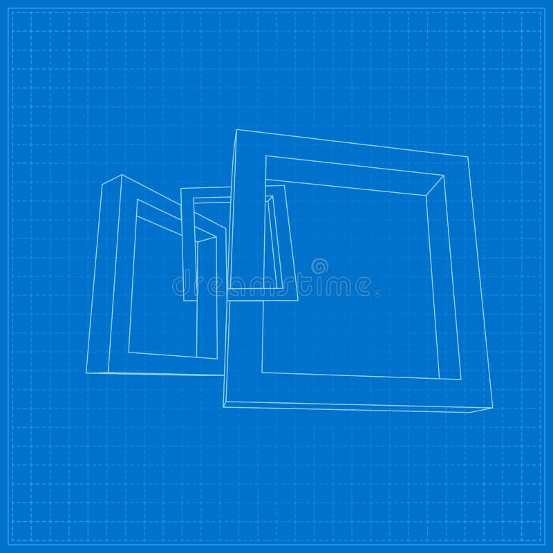 Three Rectangular 3D Frames Blueprint Stock Vector - Illustration of ...