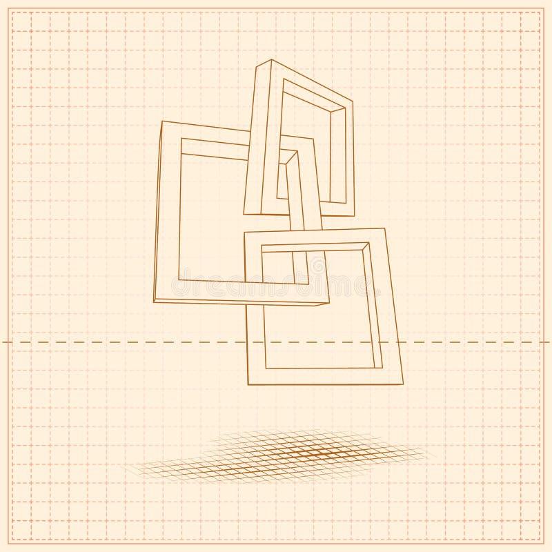 Three Rectangular 3D Frames Blueprint Stock Vector - Illustration of ...