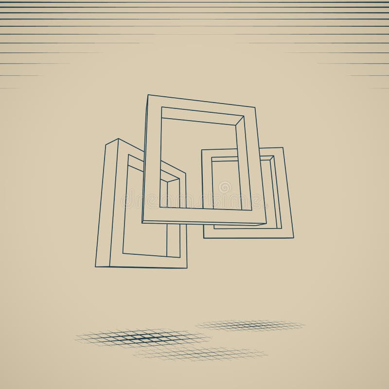 Three Rectangular 3D Frames Blueprint Stock Vector - Illustration of ...