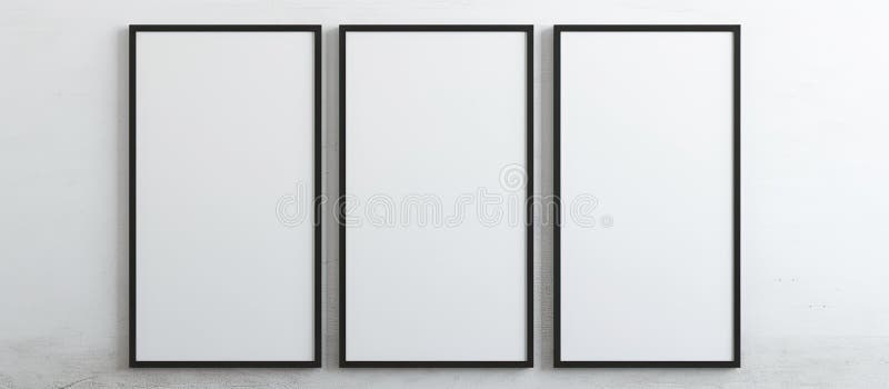 Three Rectangular Frames Parallel on a White Wall with a Symmetrical ...