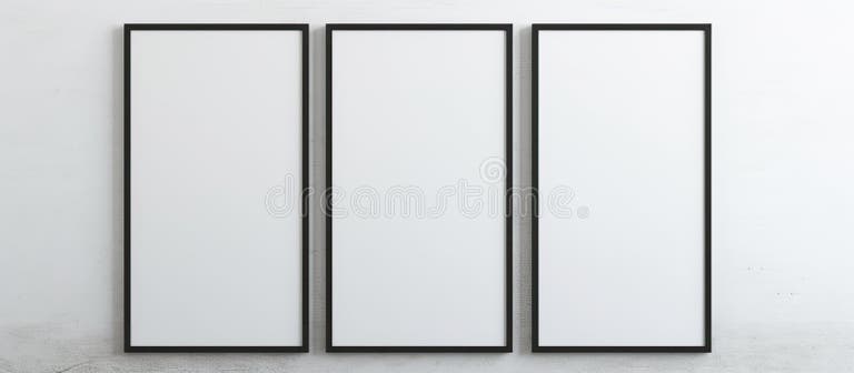 Three Rectangular Frames Parallel on a White Wall with a Symmetrical ...
