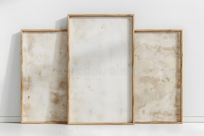 Three Rectangular Frames in Wood and Metal on a Beige Wall Stock Image ...