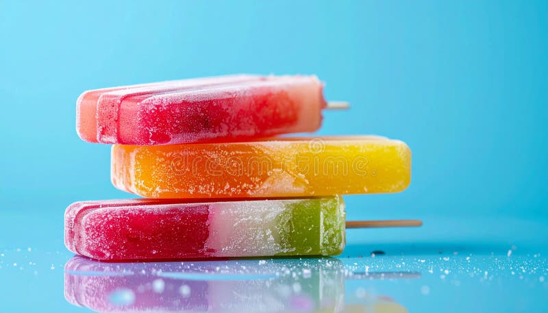 Three Rectangular Frozen Desserts on Sticks are Stacked upon Each Other ...