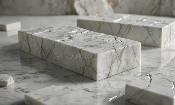 Three Rectangular Marble Blocks with White and Gray Marble Texture are ...