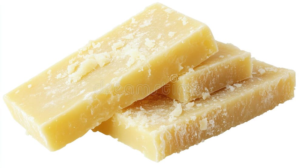 Three Rectangular Pieces of Pale Yellow Cheese, Stacked Slightly Askew ...