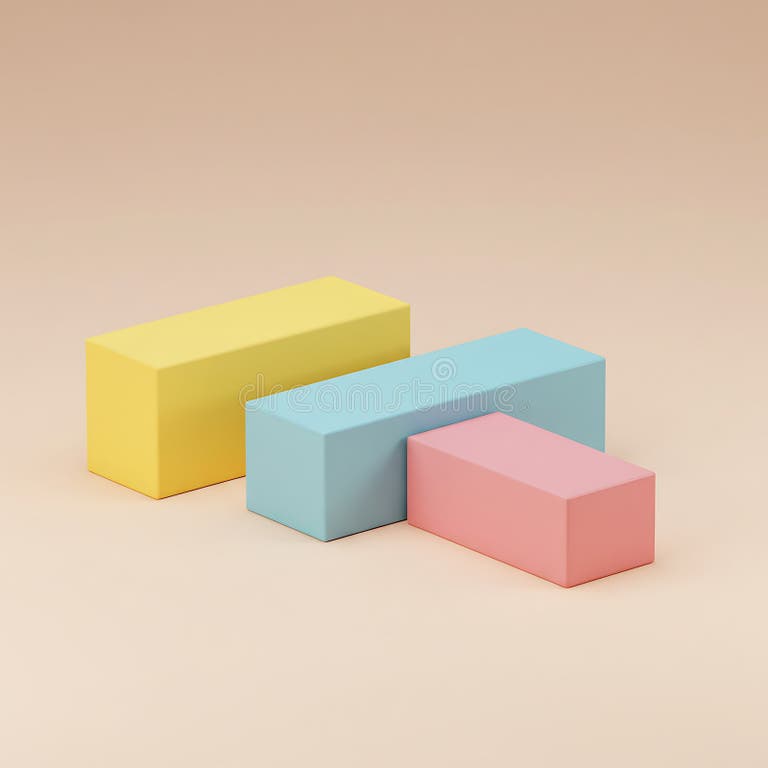 Three Rectangular Prisms in Pastel Colors are Arranged on a Beige ...