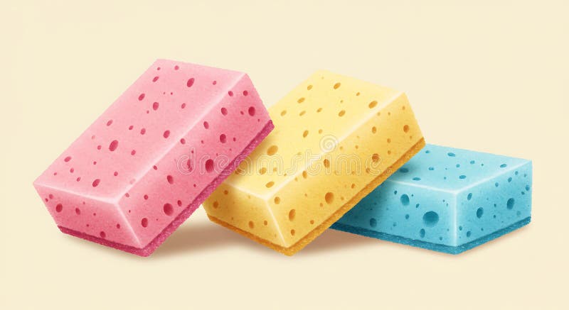 Three Rectangular Sponges in Pink, Yellow, and Blue are Arranged ...