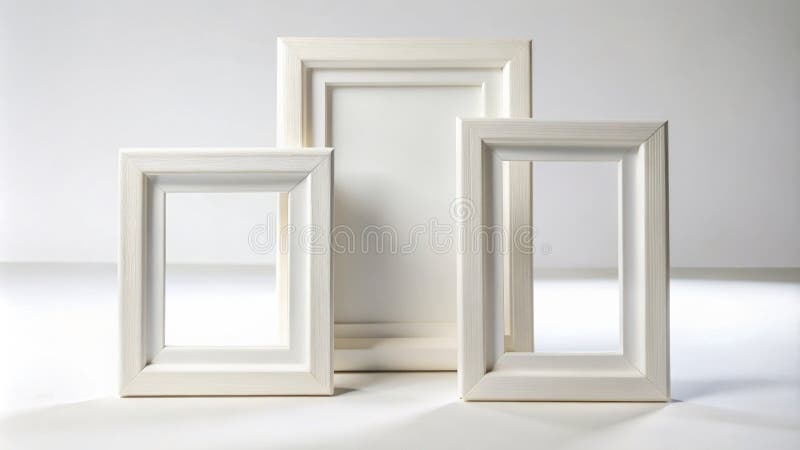 Three Rectangular White Empty Picture Frames with Subtle Shadows Cast ...