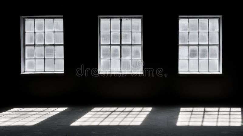 Three Rectangular Windows with White Frames and Frosted Glass Panes ...