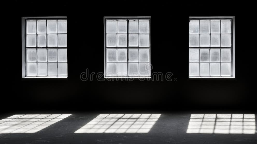 Three Rectangular Windows with White Frames and Frosted Glass Panes ...