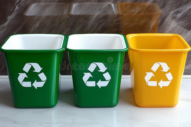 Three Recycling Bins in a Sleek Indoor Setting Emphasize Eco-friendly ...